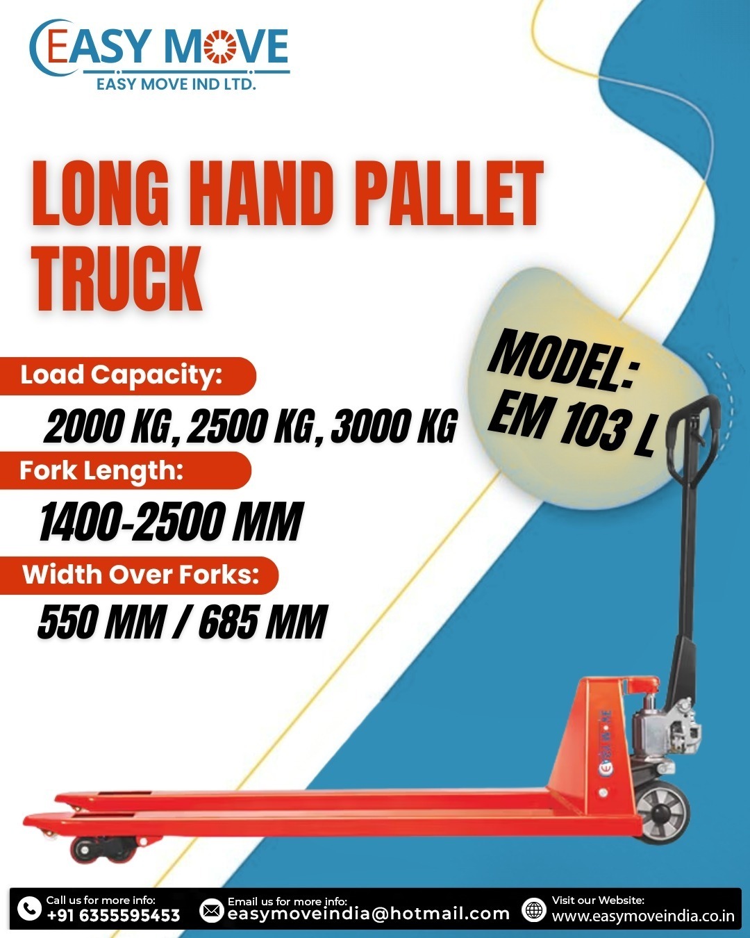 Best Long Hand Pallet Truck in India. | Stackers And Movers India Mfg ...