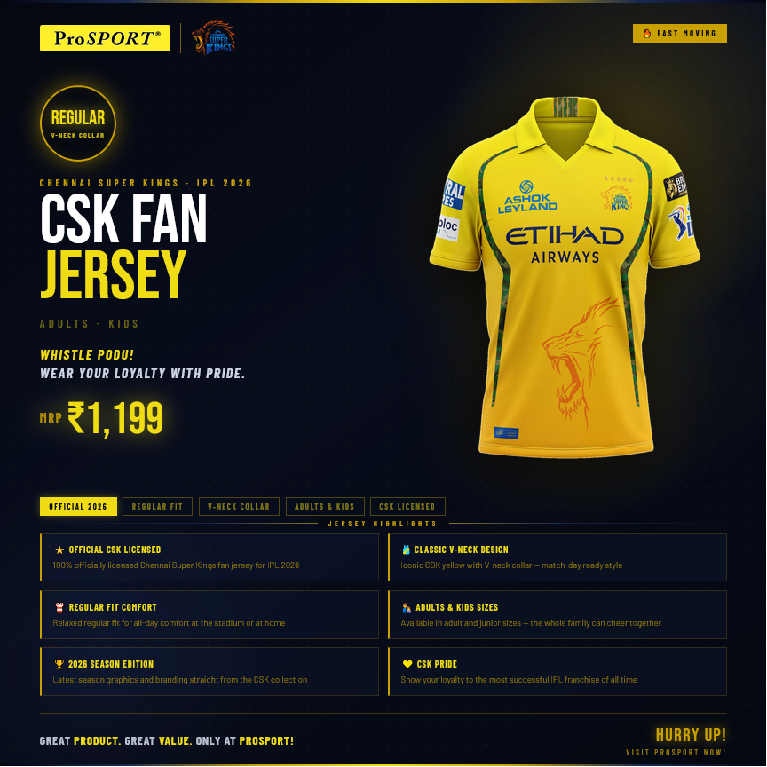 THE WAIT IS OVER, CHENNAI! 🦁💛 GET YOUR CSK FAN JERSEY AT PROSPORT ...