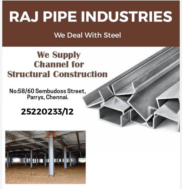 Ms channel in Chennai size;75*40, 100*50, 125*65, | Raj Pipe Industries- Chennai