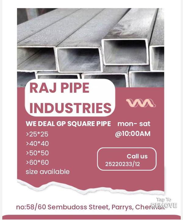 gp square pipe in Chennai size;1 inch, 2 inch,... | Raj Pipe Industries ...