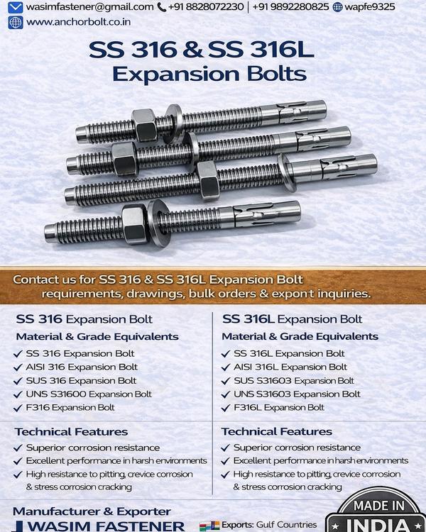 SS 316 Expansion Bolt SS 316L Expansion Bolt Stainless Steel 316 ...