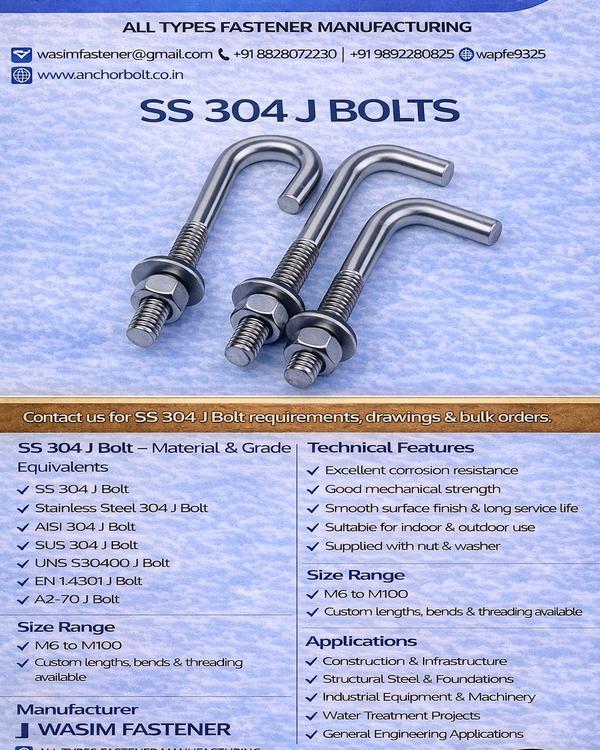 SS 304 J Bolt Stainless Steel 304 J Bolt SS 304 J Type Bolt J Type ...